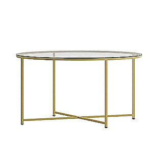 Flash Furniture Greenwich Collection Coffee Table - Modern Clear Glass Coffee Table - Crisscross Brushed Gold Frame