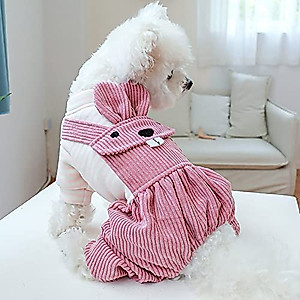 Wakeu Pet Products Wakeu Dog Overall Pet Clothes for Small Pink White Stripes Bib Pants Outfits Soft Breathable Jumpsuit Puppy Girl Boy Cat Apparel Walking Outdoor Spring Autumn Winter (M-Pink)