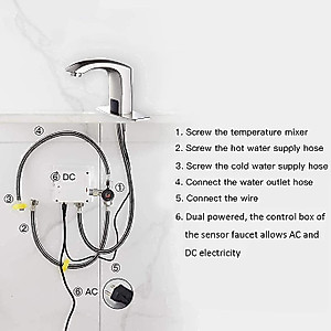 Automatic Sensor Touchless Bathroom Sink Faucet Hands-Free Bathroom Sink Faucet with Overflow Drain Aerator Bath Tub Lavatory Vanity Brushed Nickel Commercial One Hole Brass Basin Mixer Tap