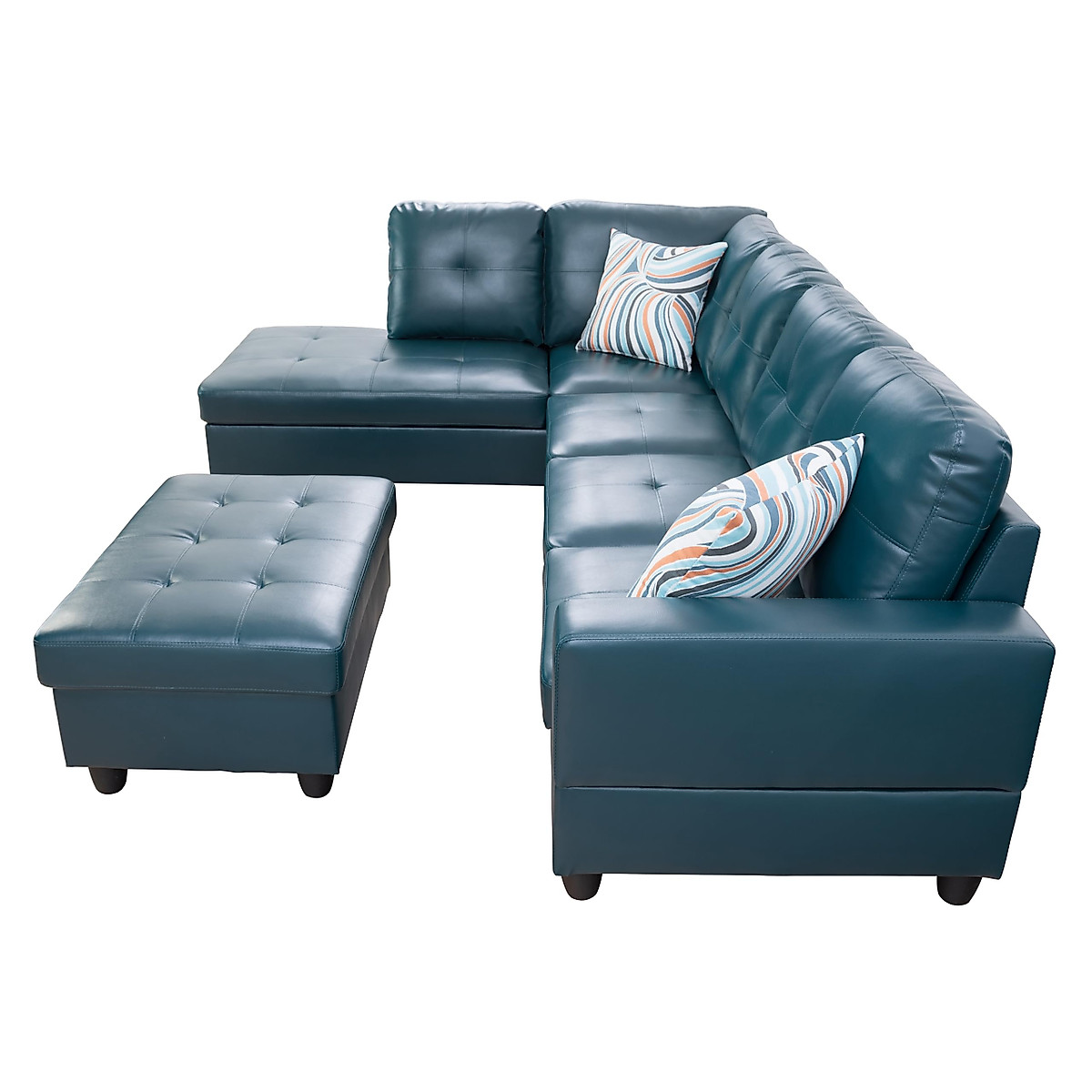 NicBex Cloud Couch Sectional Sectional Sleeper Sofa Sectional Couch with Chaise Modular Couch PU Synthetic Leaerth Good Softness Suitable for Apartment, Living Room, Bedroom, Peacock L