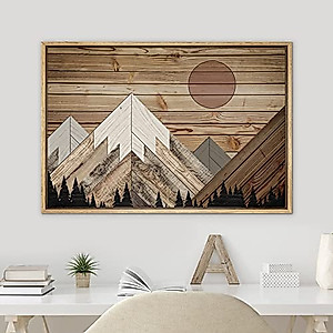 SIGNWIN Framed Canvas Print Wall Art Western Decor Sun Shines Over Snowy Mountain Forest Nature Wilderness Wood Panels Modern Art Rustic Landscape for Living Room, Bedroom, Office - 24"x36" Natural
