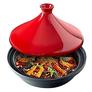 Moroccan tagine Pot Small tagine Bowl Round Ceramic Casserole Clay Pot with lid Heat-Resistant hot Pot earthen Pot Multifunctional cookware for stew Soup A 16 23 cm