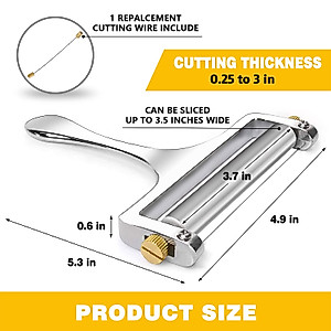TOPULORS Cheese Slicer Stainless Steel Wire Cheese Cutter Slicer for Mozzarella, Cheddar, Gouda, And More Block Cheese - Heavy Duty Slicer With 1 Extra Replacement Cutting Wire Adjustable Thickness