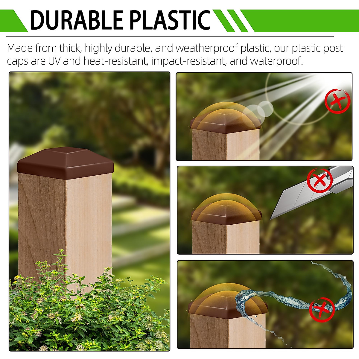 TonGass (24-Pack, Brown) 4"x4" (3 5/8") Wood Fence Post Caps - Wooden Fence Post Cover Deck Post Cap - Durable Plastic Water-Proof and UV-Proof - Protect Wooden Fence Poles from Cracking and Rotting