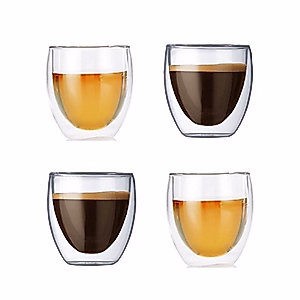 Gmark Espresso Cups Shot Glass 2.7- Ounce Coffee Set of 4 - Lightweight Double Wall Thermo Insulated GM2028