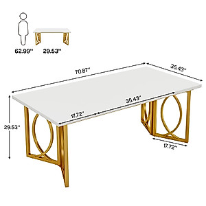 Tribesigns 70.9 inch Modern Simple Home Office Desk for Study, Large Computer Desk Office Desks Wood Study Writing Table Business Workstation with Golden Sturdy Metal Frame for Bedroom, White Gold