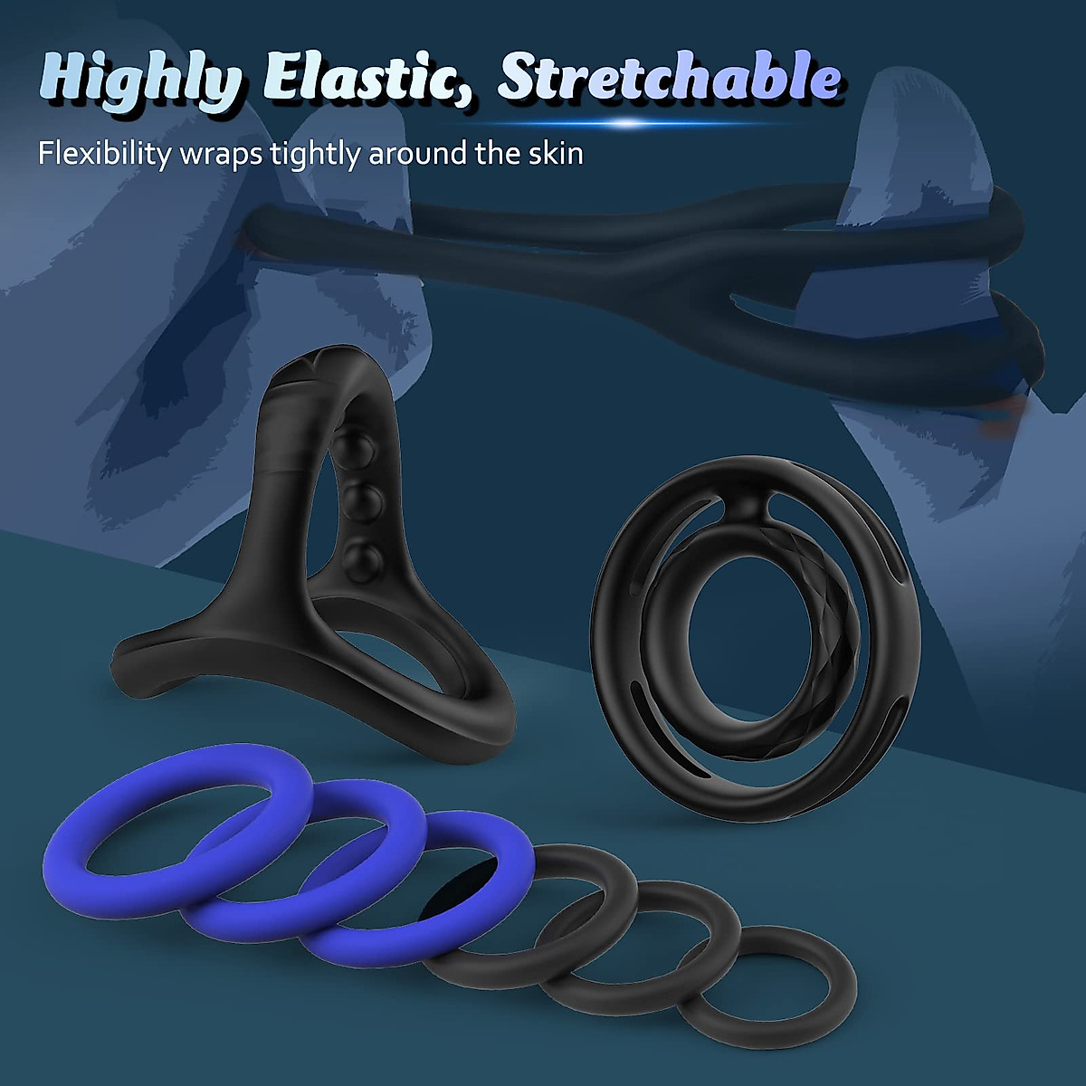 Linsecn 8 PCS Cock Ring Set Penis Ring, Silicone Cock Penis Rings for Penis Erection Enhancing and Sex Longer Lasting Stronger, Male Dildo Stretchy Adult Sex Toys Games for Men Women Couples Pleasure