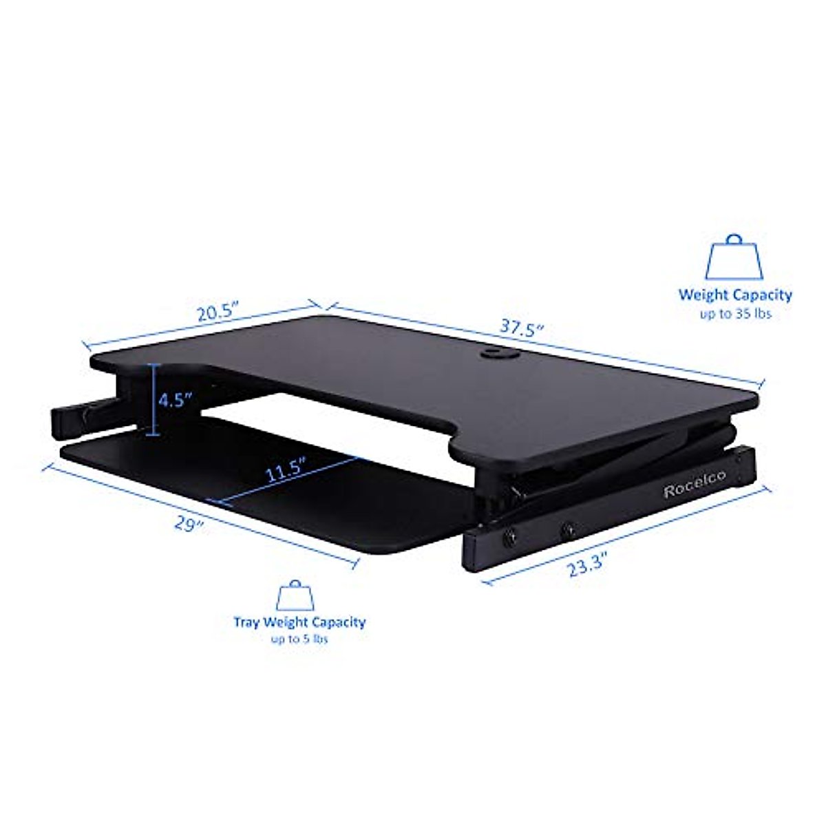 Rocelco 40" Large Height Adjustable Standing Desk Converter with Dual Monitor Mount BUNDLE - Quick Sit Stand Up Computer Workstation Riser - Retractable Keyboard Tray - Black (R DADRB-40-DM2)