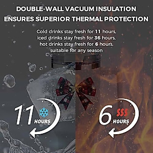 LB LEOBON 40 ounce insulated cup with handle, double-layer vacuum stainless steel material, equipped with straw, can keep warm or maintain cold drinks Red and Black Plaid Bow white