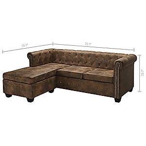 vidaXL Modern Contemporary Button Tufted L-Shaped Chesterfield Sofa Modern Faux Leather Corner Sofa, Lounge Couch, Chaise for Home Office Brown