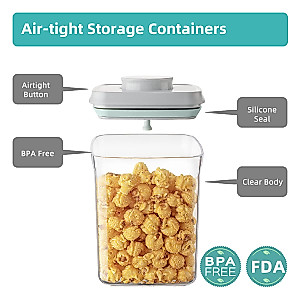 Ankou Airtight Container Set - (380ml 4 Pcs) Stackable One Button Openning Food Containers for Snacks Candy Salt Herbs Spices BPA-Free Tranparent (0.32 QT * 4)