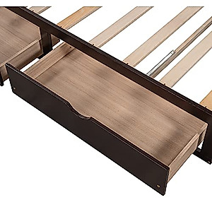 Extending Wood House Bed Daybed with Roof & 2 Drawers for Kids Teen Toddler, Convertible Sofa Bed Captains Bed Frame with Wooden Slats Support for Living Room, Can Convert From Twin To King (Espresso)