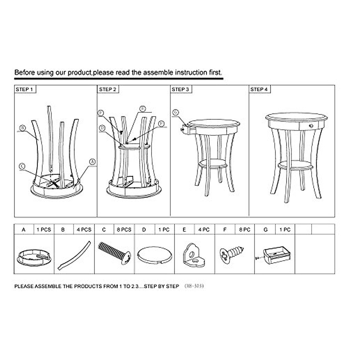 Frenchi Furniture Wood Round Table with Drawer and Shelf ,Espresso