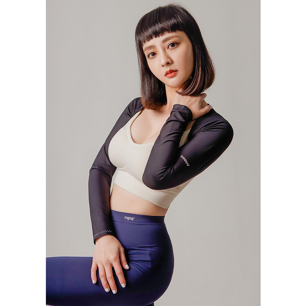 COOUV Summer Ice Silk Cooler UV-Resist UPF50+ Athletic Shawl Arm Sleeves Golf Sports Shrug Sun Protection Stretchy, Black, Medium