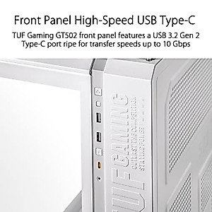 ASUS TUF Gaming GT502 White ATX Mid-Tower Computer Case,Front Panel RGB Button,USB 3.2 Type-C,2x USB 3.0 Ports,Tool-free Side Panel,ARGB Hub, 360mm and 280mm Radiator compatible, Fabric Handle on top.