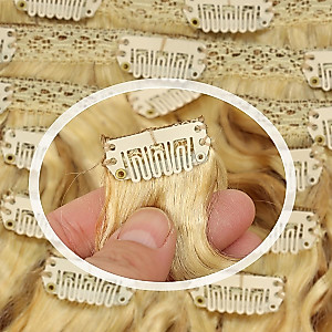 FASHION LINE Brazilian P27-613 Water Wave Blonde Human Hair Extensions Unprocessed Human Hair Bundles Weft 1PC 100g Piano Color (18" 100G Clip In Human Hair P27-613)