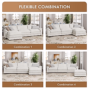 YESHOMY Sectional Modular Sofa L Shaped Chenille Fabric Couch with High Supportive & Soft Sponges and Removable Ottoman, Sleeper Comfy Upholstered Furniture for Living Room, White