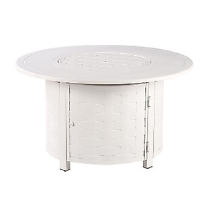 Round 44 in. x 44 in. Aluminum Propane Fire Pit Table with Glass Beads, Two Covers, Lid, 57,000 BTUs in White Finish