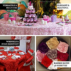Efavormart 132" Wholesale Round Table Cover RED Grandiose Rosette 3D Satin Tablecloth for Wedding Party Event Decoration