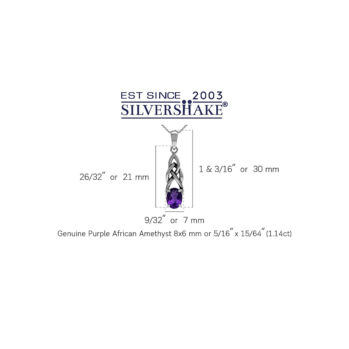 Silvershake 1.14ct. Natural African Amethyst 925 Sterling Silver Celtic Knot Pendant with 18 Inch Chain Necklace