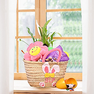 KING OF HANDMADE Personalized Easter Basket for Boys Girls with Custom Name, Cute Rabbit and Colorful Pompoms - Perfect for Easter Egg Hunt, Bucket Candies, Spring Birthdays and Baby Showers