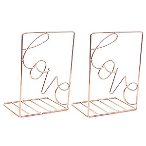SZYAWsd File Sorters 2Pcs/Pair Creative Love Shaped Metal Bookends Desk Storage Holder Shelf Book Organizer Stand (Color : Rose Gold)