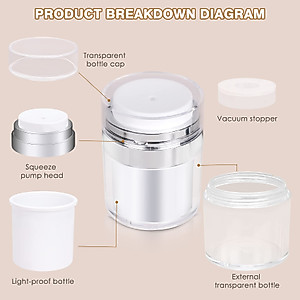 Airless Pump Jar, 2 Pieces Moisturizer Pump Dispenser, Refillable Cosmetic Jars Airless Pump Bottles, Leak-proof Empty Travel Size Cream Jar Vacuum Lotion Bottle Container (2 Pack)