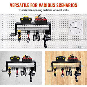 VEVOR Power Tool Organizer, 7 Slot, 3 Layers, Cordless Drill Holder Wall Mount, Battery Charging Station Storage Rack, Multi-Function Garage Organization, Heavy Duty Metal Shelf for Screwdriver Pliers