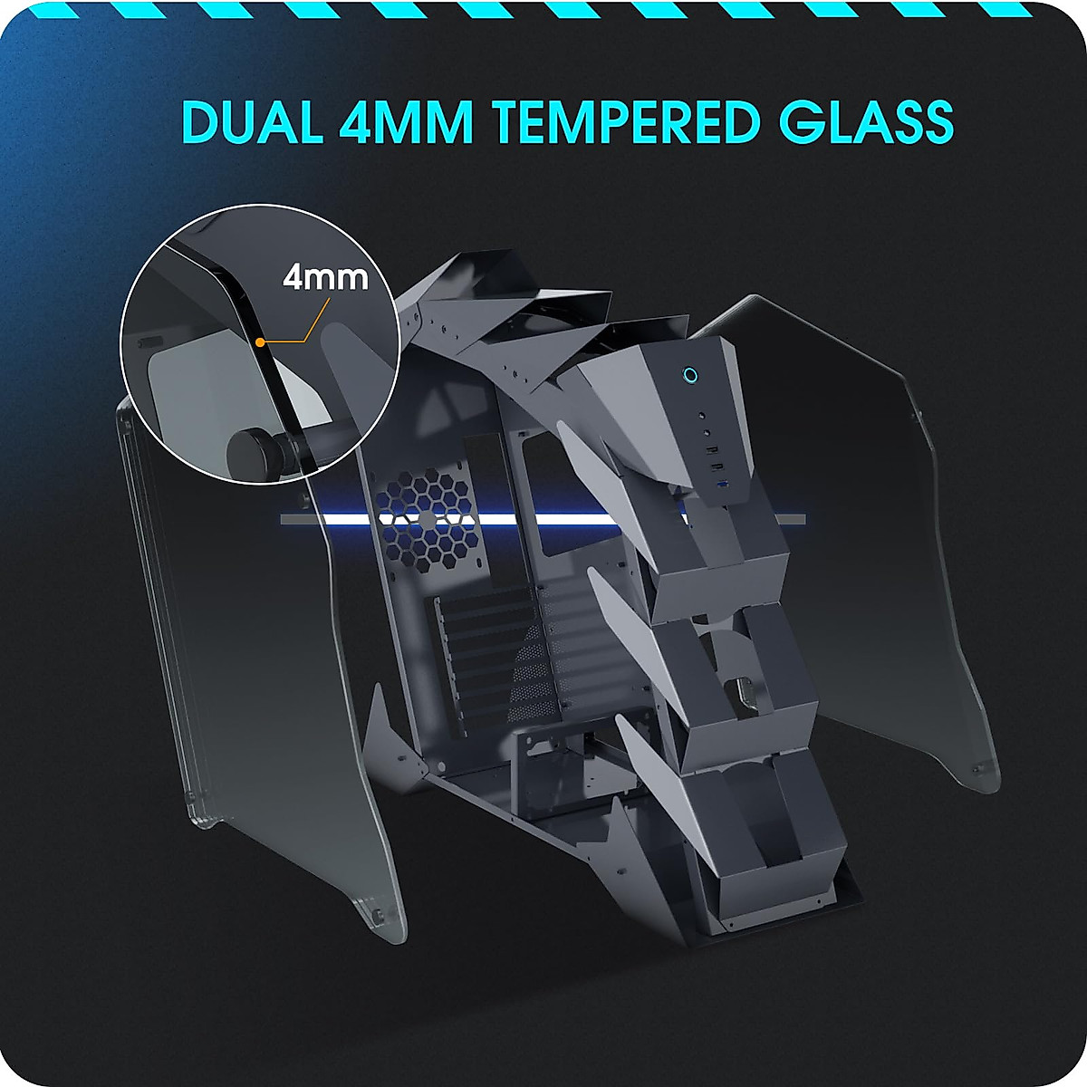 Vetroo K1 Pangolin Mid-Tower ATX PC Gaming Case, Dual Tempered Glass, USB 3.0 I/O Panel High Airflow Computer Case Max 360mm Water Cooler Support (Fans are not Included)