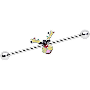Body Candy Womens 14G Stainless Steel Helix Cartilage Earring Colorful Reindeer Industrial Barbell 1 1/2"