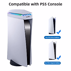 Mcbazel Upper RGB Cooling Fan for PS5, Top Cooling System Cooler Fan with RGB Light, 3 Speed Adjustable Fan, Dual USB 2.0 Port for PS5 Console - White (NOT for PS5 Slim)