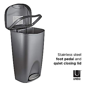 Umbra Brim Kitchen Trash Can 13 Gallon (50L) Waste Bin with Lid, Silver