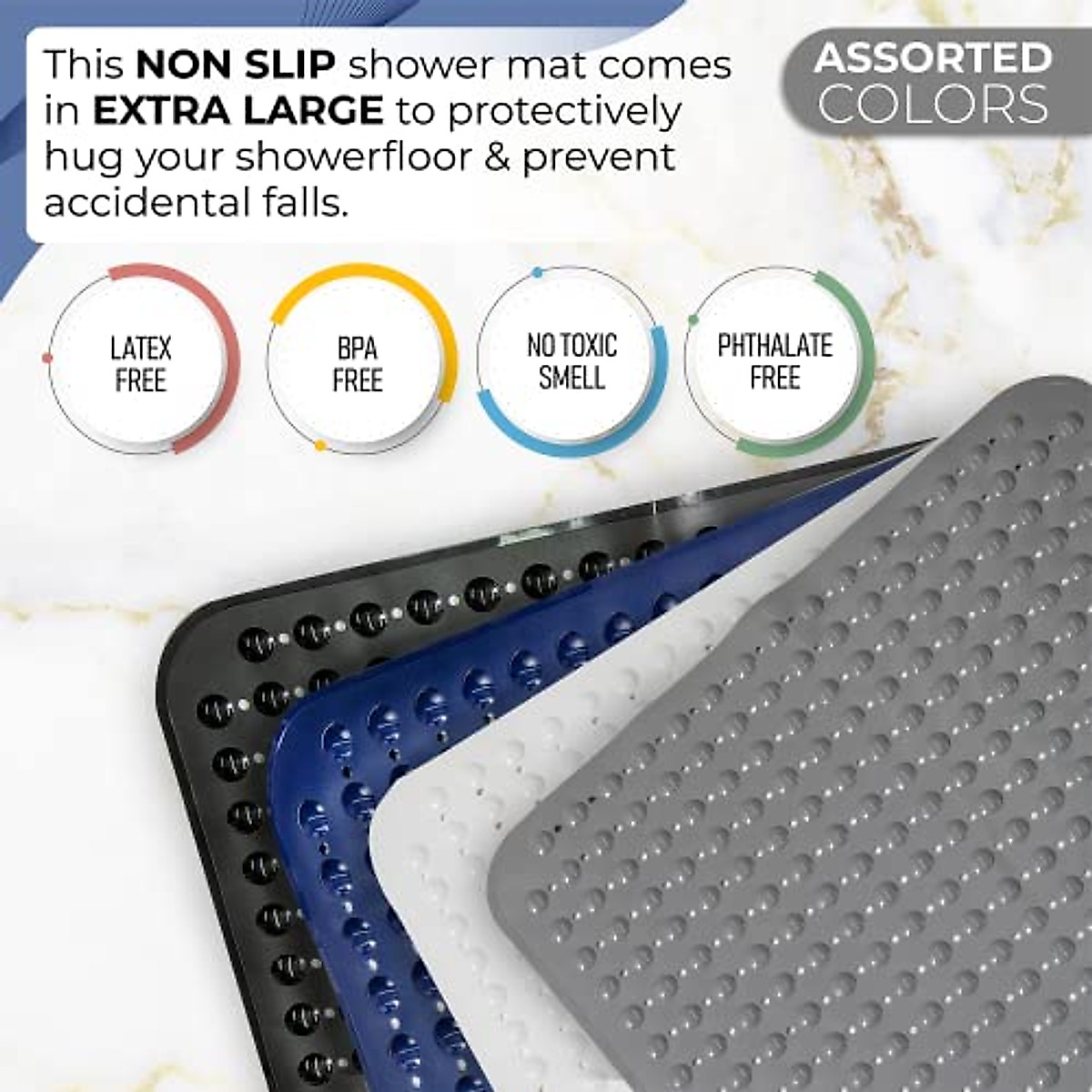 ENKOSI Extra Large Square Non Slip Shower Mat | 31 x 31-inch XL Shower Mats for Showers Anti Slip - Square Shower Stall Mat for Bathroom Shower Floors | Secure Suction Cups and Drain Holes (Grey)