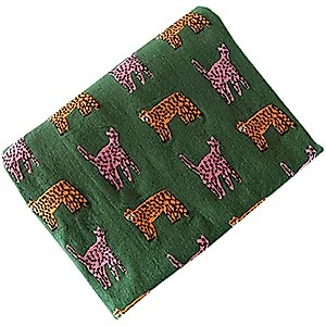 Tiger Embroiderd Linen Cotton Fabric,Green Embroidered Fabric,Designer Fabric,Quilting Fabric,Fabric by Yard,Thick Fabric,Linen Fabric