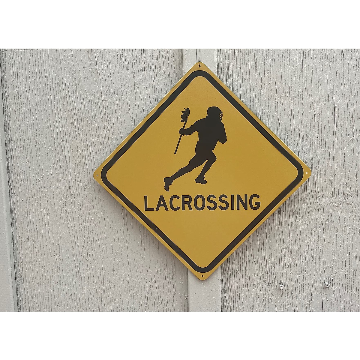 Lacrossing 12" x 12" Tin Road Sign Lacrosse Player Sport Home Gym Garage Dorm Decor