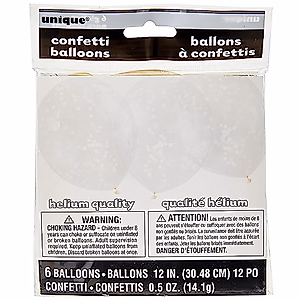 Unique 58114 Clear Party Balloons with White Confetti, 6 in 1 Pack 12"