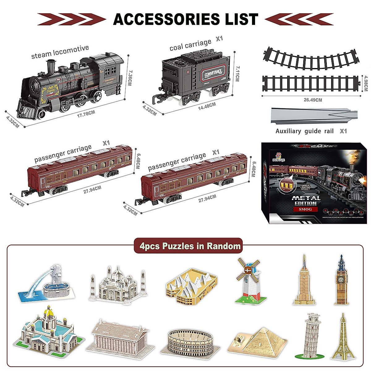 Electric Train Sets for Boys Girls Metal Alloy Christmas Trains Toys Steam Locomotive, Passenger Carriages, Tracks, Light & Sounds Rechargeable Birthday Gifts for Kids 3 4 5 6 7 8 + Years Old Red …