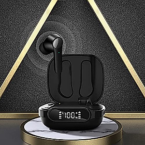 Tws Bluetooth 5.1 Earphone Wireless Headset Waterproof Deep Bass Earbuds Hi-fi Stereo Headphone Working Sport Earphones with Charging Case (Black)