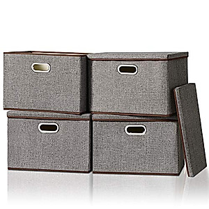 Large Storage Box with Lid [4-Pack] Foldable Fabric Storage Bin with Lid Collapsible Storage Cube Organizer Containers Baskets with Cover (17.7x11.8x11.8)