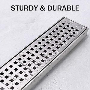 HTOH Shower Drain, Linear Shower Drain 24 Inch(Brushed Nickel),Modern 304 Stainless Steel Shower Floor Drain with Grate Removable, Adjustable Leveling Feet, Rectangular Shower Drain