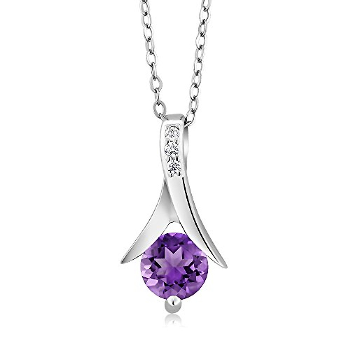 Gem Stone King 925 Sterling Silver Round Cut Purple Amethyst Earrings Pendant Set For Women (2.25 Carat, Gemstone Birthstone, with 18 Inch Silver Chain)