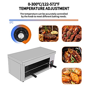 1500W Electric Cheese Melter Grill, 110V Commercial Salamander Broiler Stainless Steel Cheese Melter Machine Countertop Salamander Broiler For Melt Cheese, Toast Sandwiches, Grill Steaks