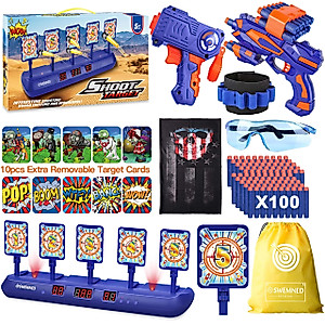 SWEMNED Digital Shooting Targets for Nerf Guns Practice Toy, Upgrade 5 Auto Reset 3 Game Mode Electronic Scoring, Ideal Fun Gifts Toys Age 5,6,7,8,9,10,11,12,13+ Year Old Kids/Boys/Girls, Blue, Large