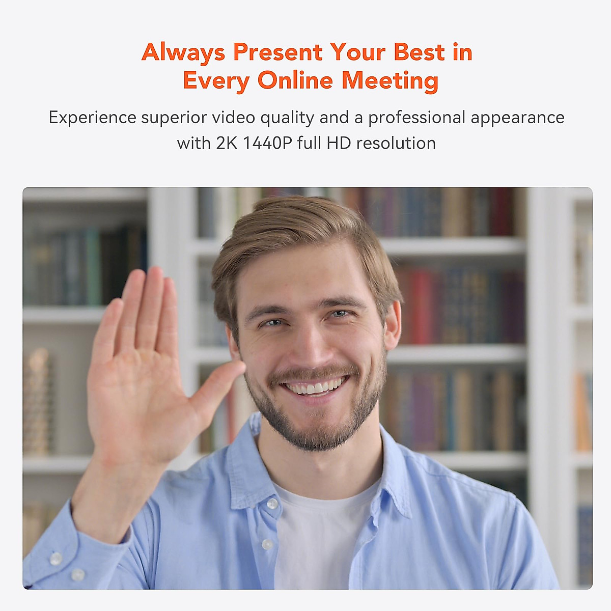 NUROUM V15-AFL 2K Webcam for Streaming, 1080p 60FPS AutoFocus Web Camera with Adjustable Fill Light and Privacy Cover, 75°FOV Dual Microphone USB FHD Computer Camera, Plug and Play