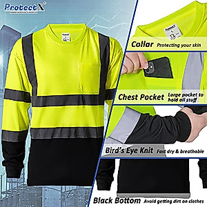 ProtectX 3-Pack Men's High Visibility Heavy Duty Breathable Long Sleeve Reflective Safety T-Shirts for Work Warehouse Construction, Class 2 Type R, Green - Large