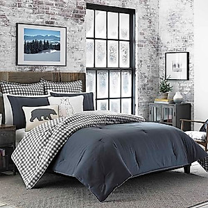 Eddie Bauer - King Comforter Set, Reversible Cotton Bedding with Matching Shams, Pre-Washed for Added Softness (Kingston Charcoal, King)