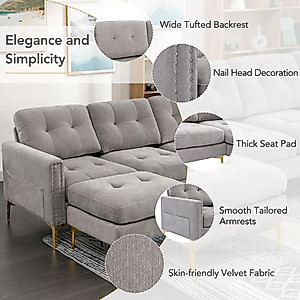 EMKK 110" Convertible Sectional Sofa Couch Furniture, 6 Seat Sofa for Living Room L/U Shaped Modern Fabric UpholsteredModular Sofá Sleeper with Double Chaise & Memory Foam & Movable Ottoman