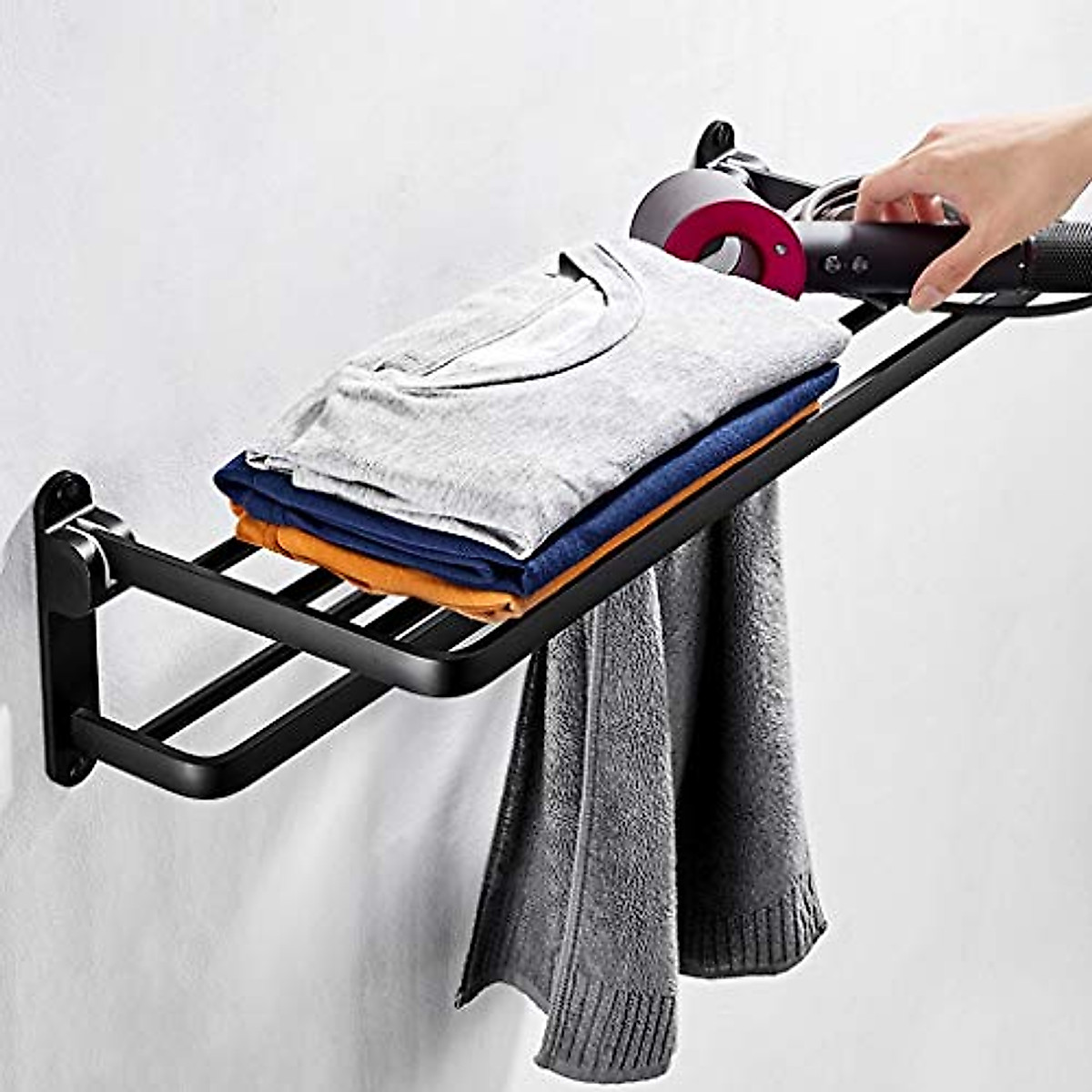 OMOONS Bathroom Towel Rack Storage Organizer Hanger Towel Bar Space Aluminum Wall Mount, Polished Finish