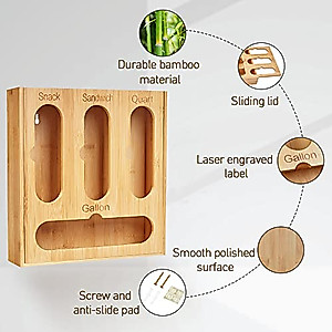 Headley Tools Ziplock Bag Organizer, Bamboo Organizer- Food Bags Container for Kitchen Drawer Baggie Dispenser & Holder Compatible with Gallon, Quart, Sandwich and Snack Variety Size Bag