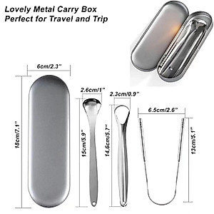 3 PCS Tongue Scraper for Adults with U-shaped & Hollowed-out & Spooned Stainless Steel Tongue Cleaner with Metal Travel Case Bad Breath Remedy